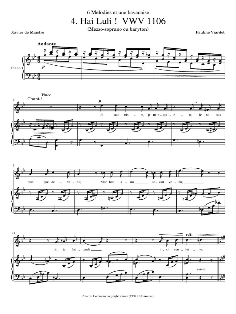 Viardot Pauline - 6 Mlodies Et Une Havanaise - No.4 Hai Luli - G Minor | PDF