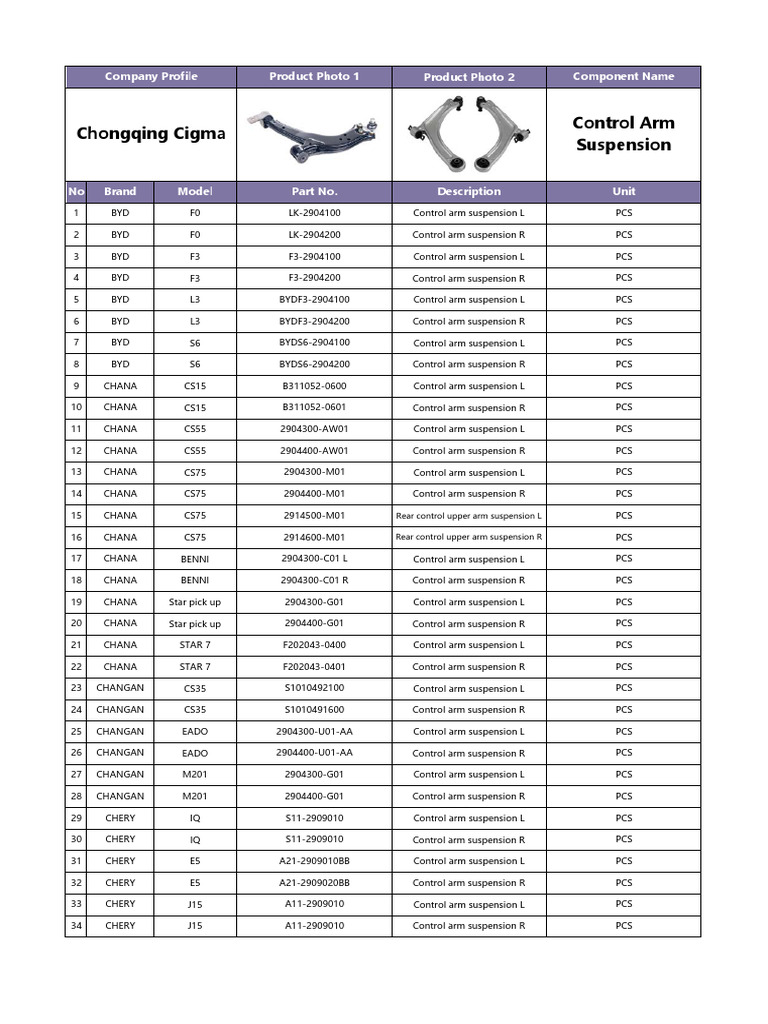 Suspension Control Arm Catalogue | PDF