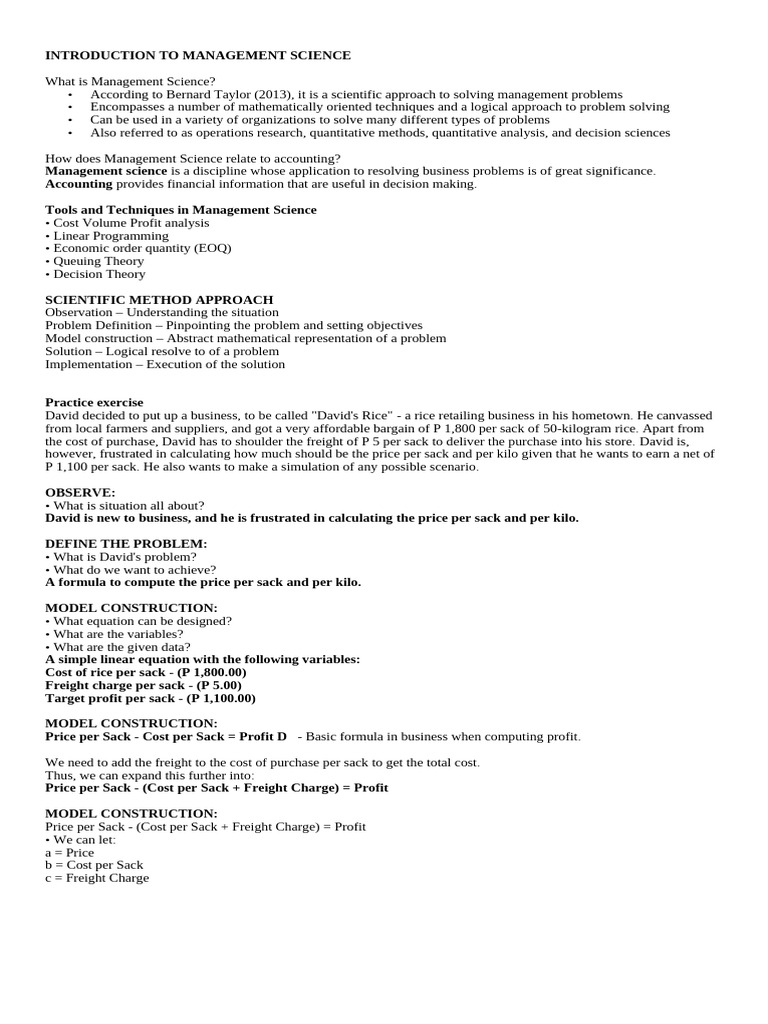 Mansci Introduction To Management Science | PDF