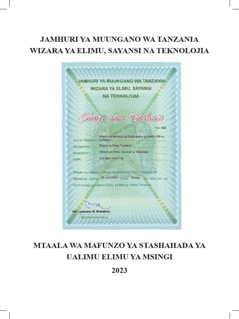 Mtaala Wa Stashahada Ya UALIMU Elimu Ya Msingi FINAL | PDF