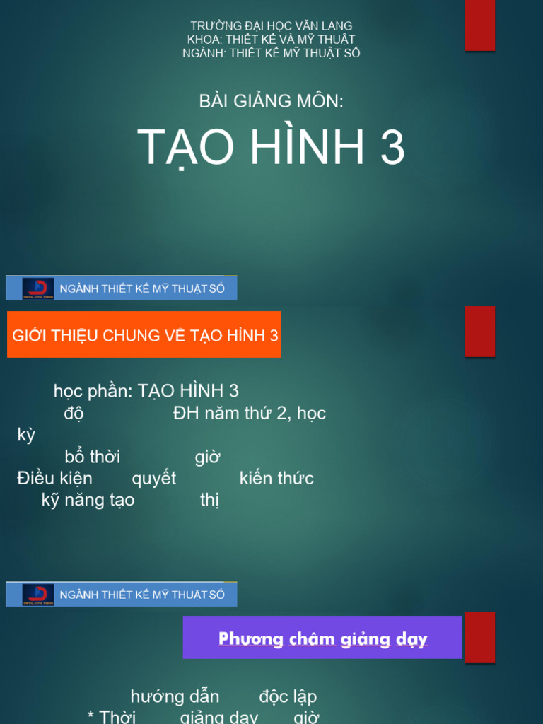 Bai Giang Tao Hinh 3 - Gioi Thieu Mon Hoc - Tong Quat Chung Ve Mon Hoc | PDF