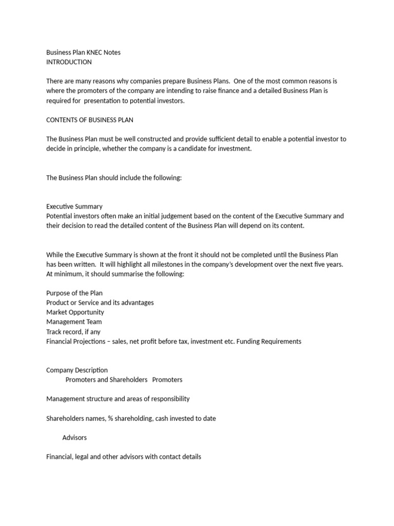 Business Plan KNEC Notes | PDF