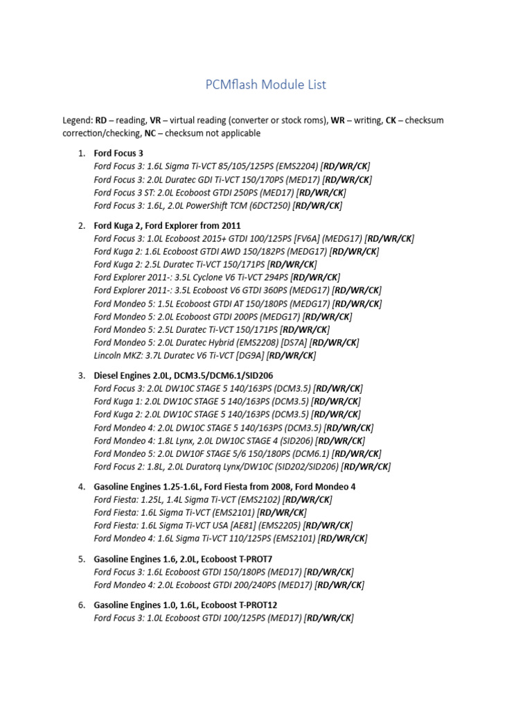 PCM Module List | PDF
