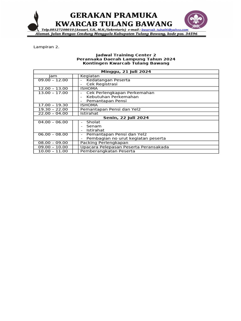 Draft Jadwal TC 2 | PDF
