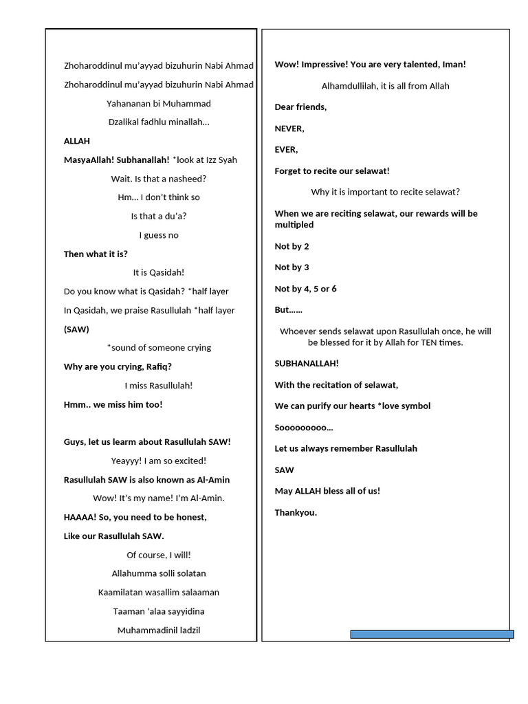 SAMPLE OF ISLAMIC CHORAL SPEAKING | PDF