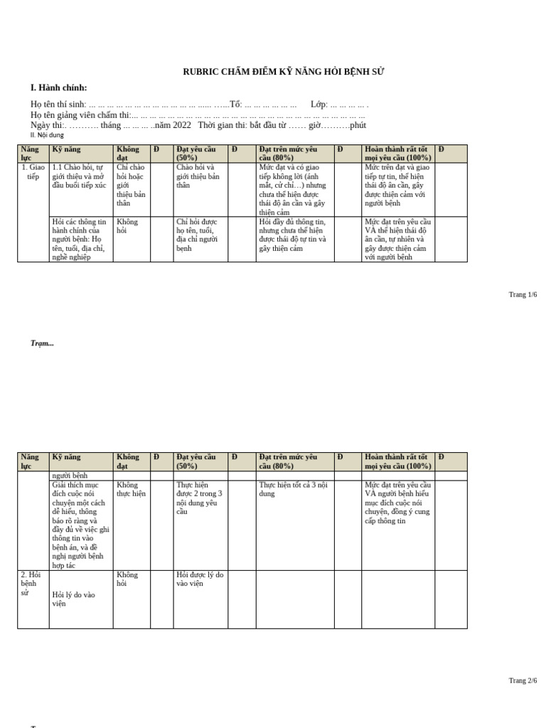 VD Rubric Hoi Benh Su | PDF