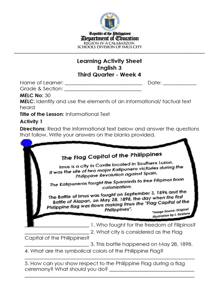 Learning Activity Sheet English 3 Third Quarter - Week 4 | PDF