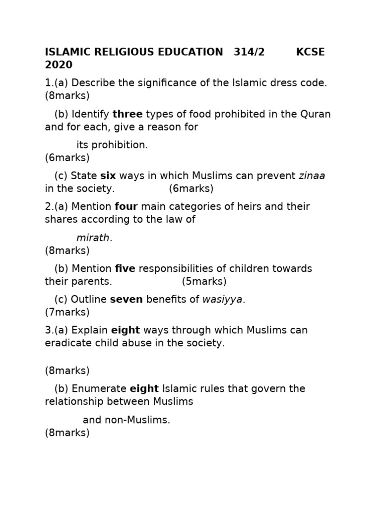 2020 Kcse Ire Paper 2 | PDF