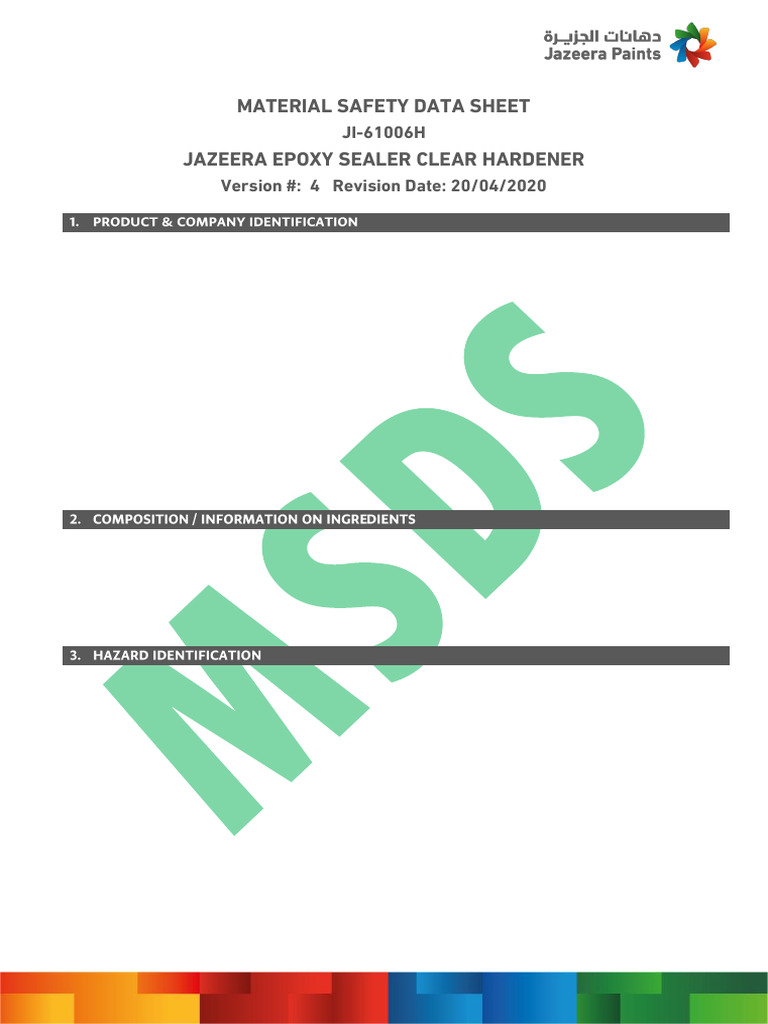 Jazeera Epoxy Sealer Clear-Hardener-Msds | PDF | Dangerous Goods | Safety