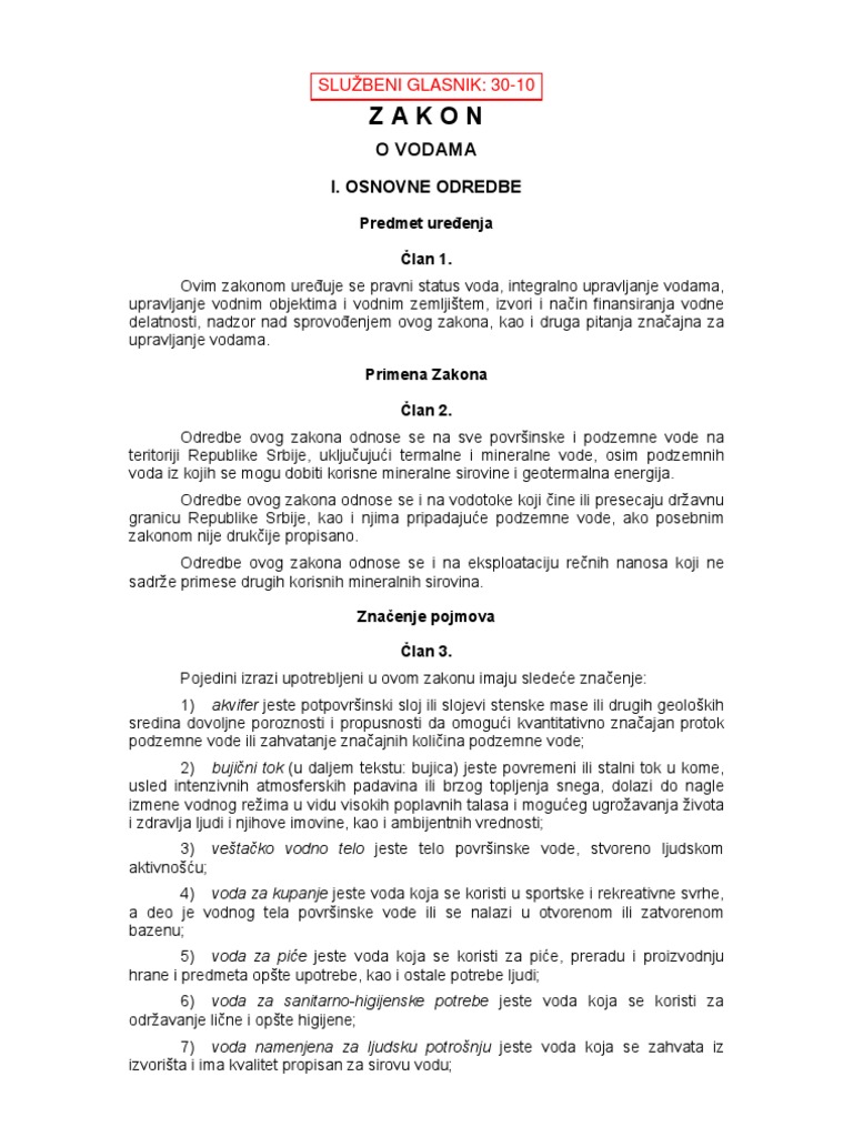 Zakon o Vodama 2010 | PDF