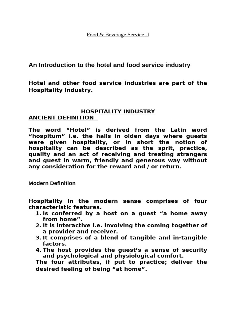 Food & Beverage Service Sem I Theory Notes | PDF