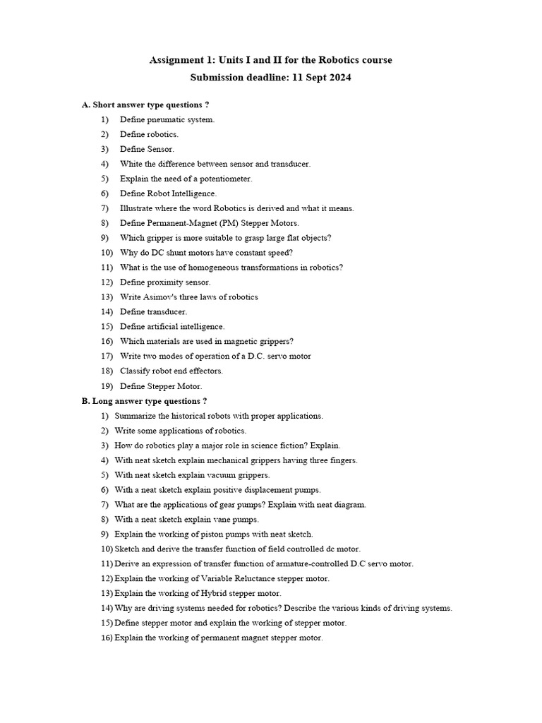 Assignment - 1 Robotics (EECE3501) | PDF