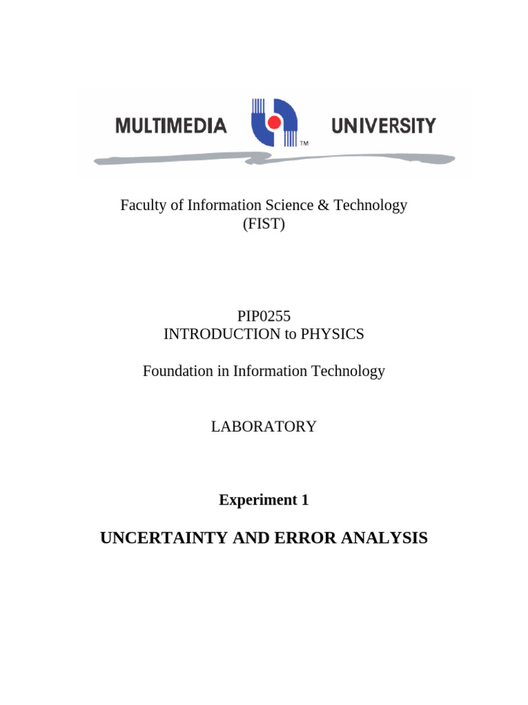 PIP0255 Experiment 1 ERROR ANALYSIS (Lab Manual) Term 2215 | PDF