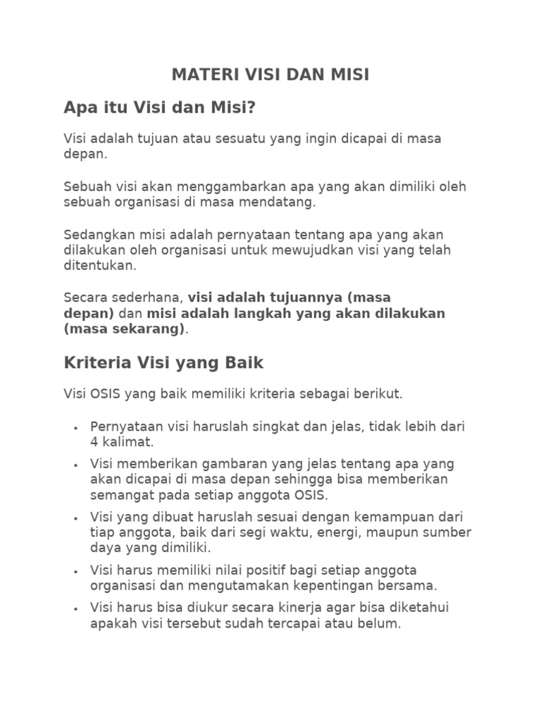 Materi Visi Dan Misi Osis | PDF