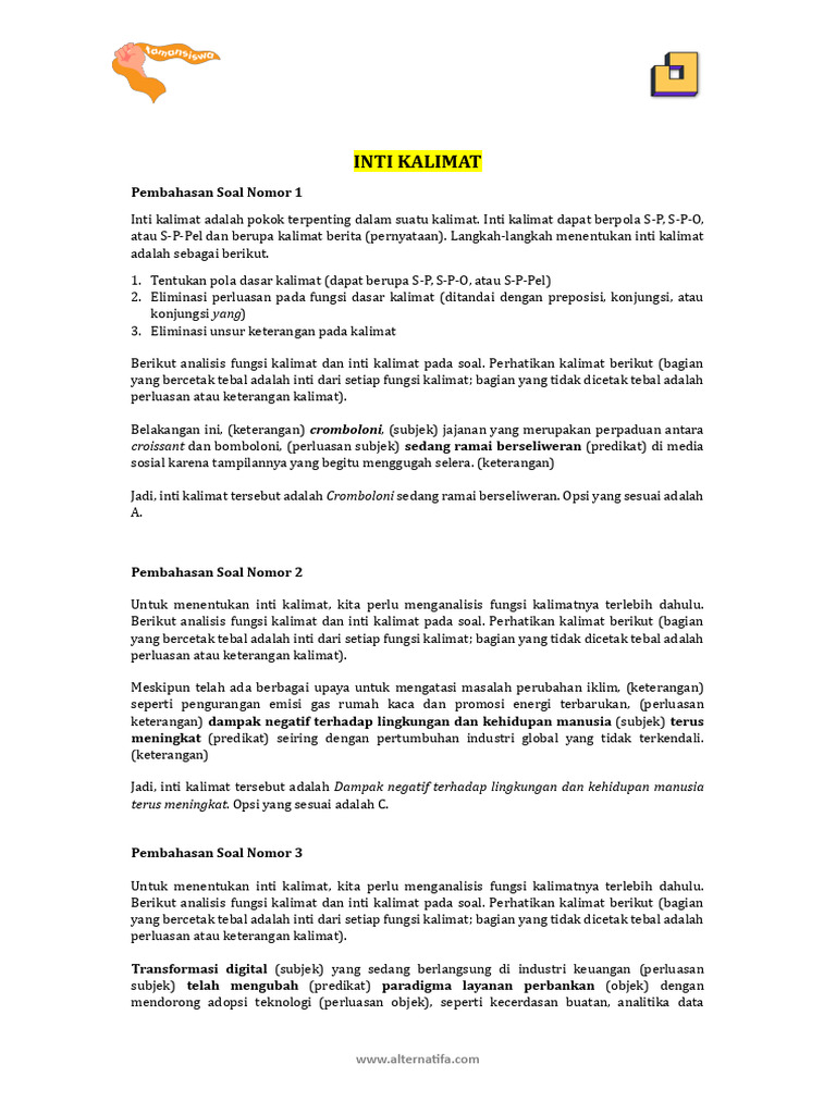 (Pembahasan) Inti Kalimat | PDF