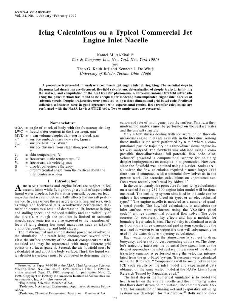 Icing Calculations on a Typical Commercial Jet | PDF