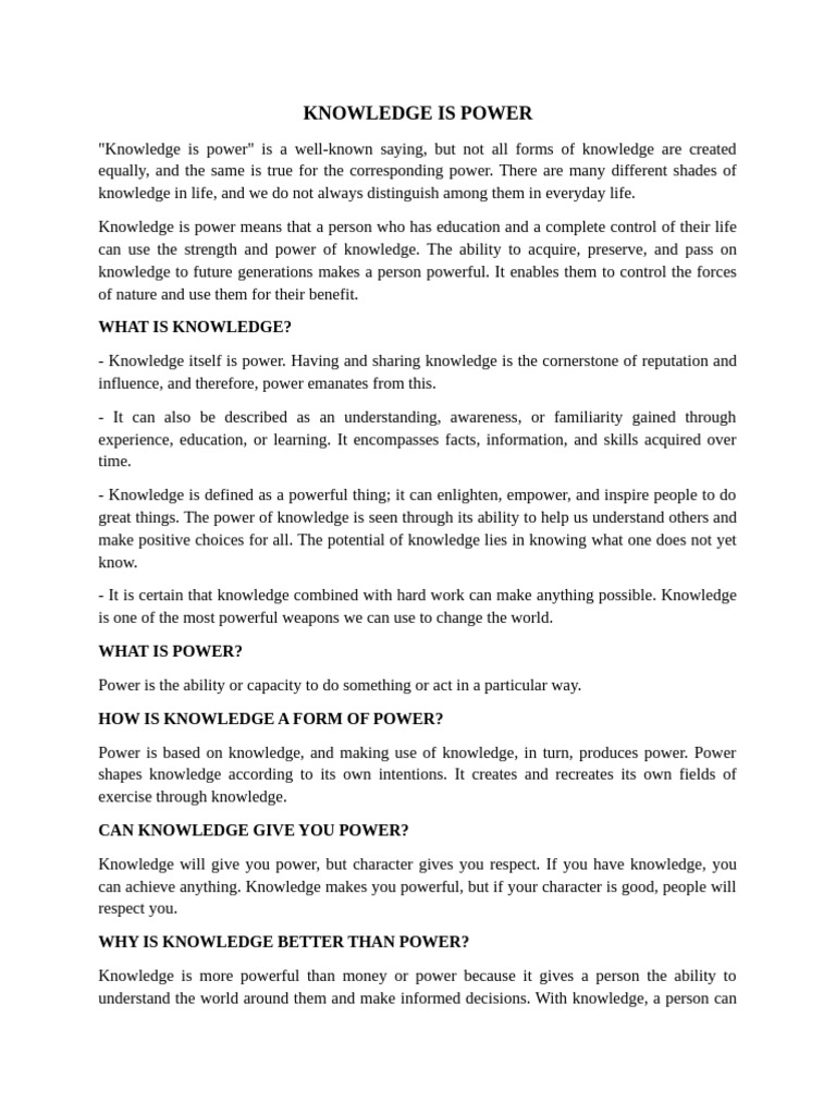 Knowledge Is Power Article | PDF | Knowledge | Cognitive Psychology