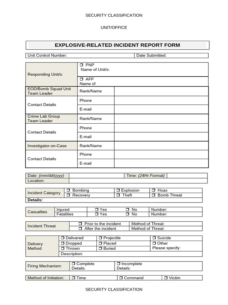 Blank Explosive-Related Incident Report Form | PDF