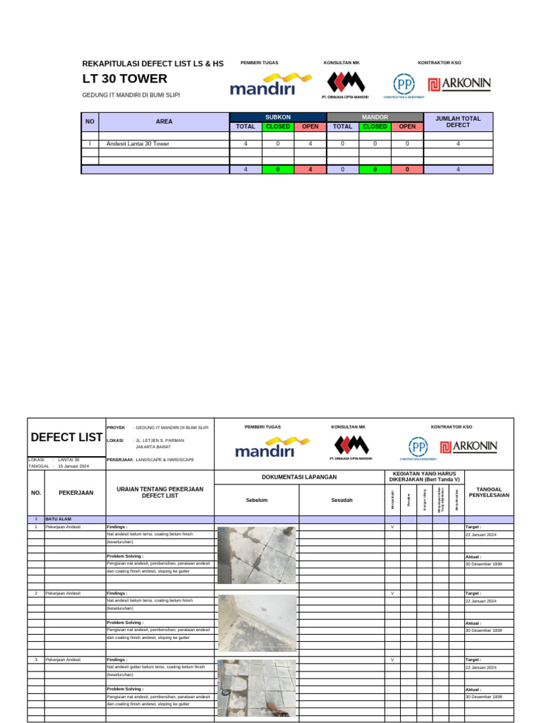 Defect List Ls LT 30 Tower - 260124 New | PDF