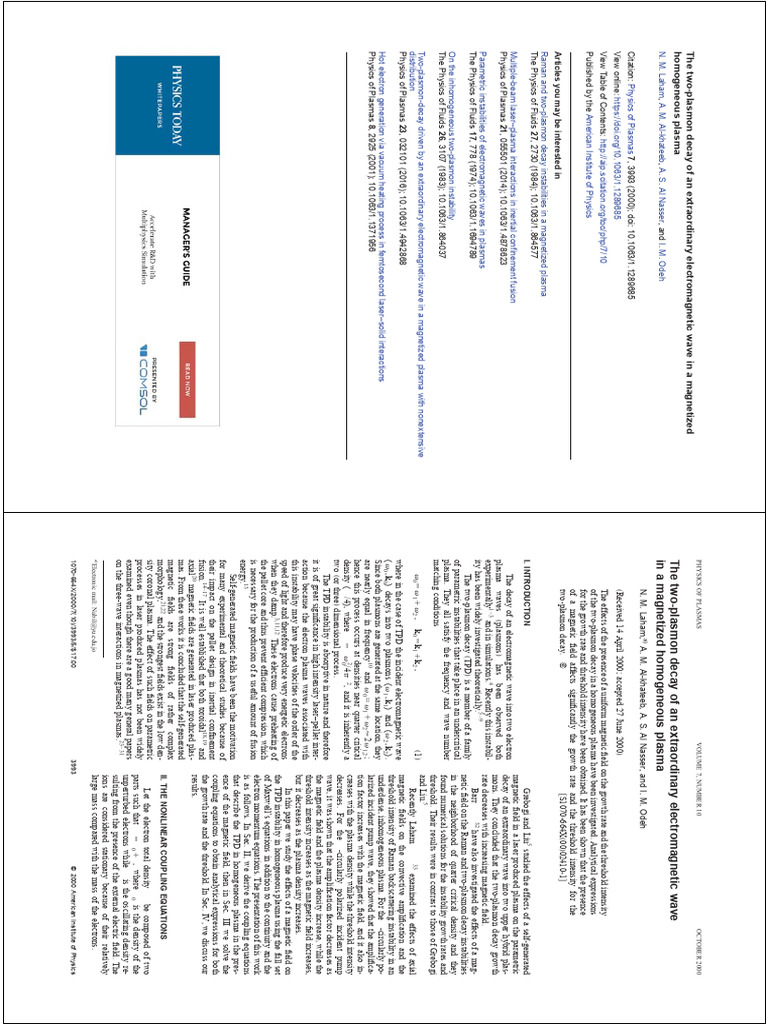 The Two-Plasmon Decay of An Extraordinary Electromagnetic Wave in A ...