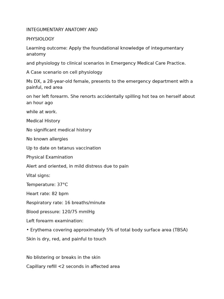 Integumentary Case Study for EMTs | PDF | Diseases And Disorders ...