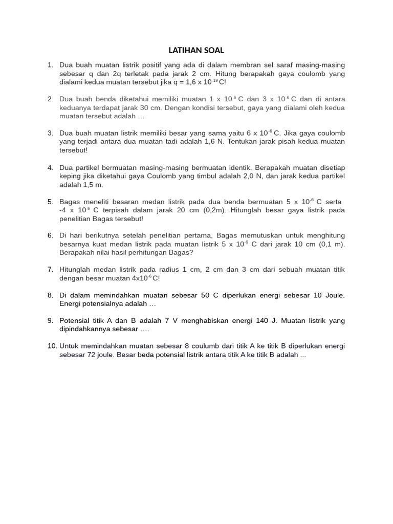 LATIHAN SOAL Listrik Statis Kelas 9 | PDF
