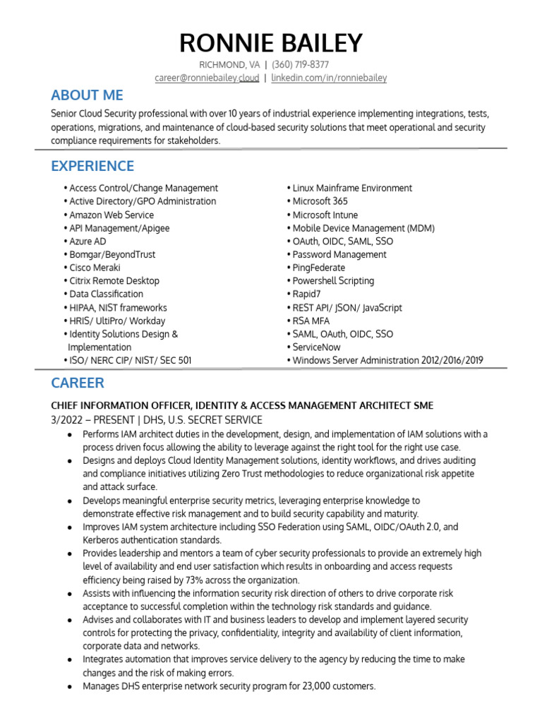 Dice Resume CV Ronnie Bailey | PDF