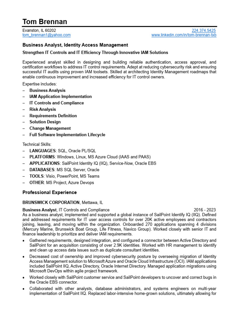 Dice Resume CV Tom Brennan | PDF