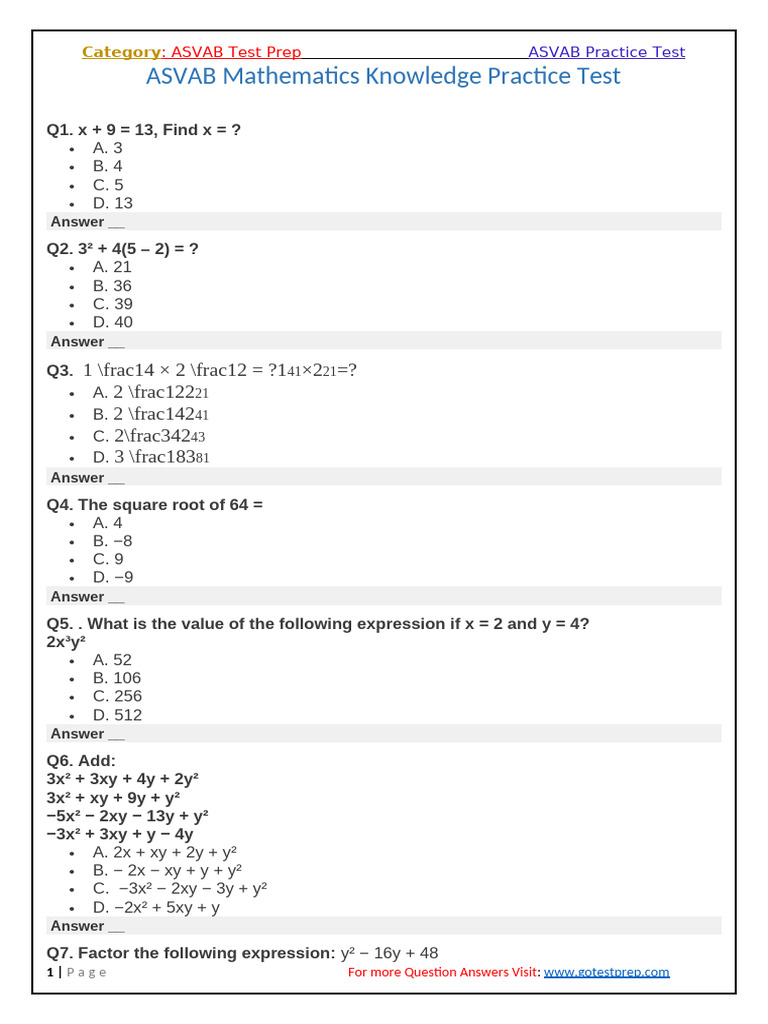 Asvab MK Test1 | PDF