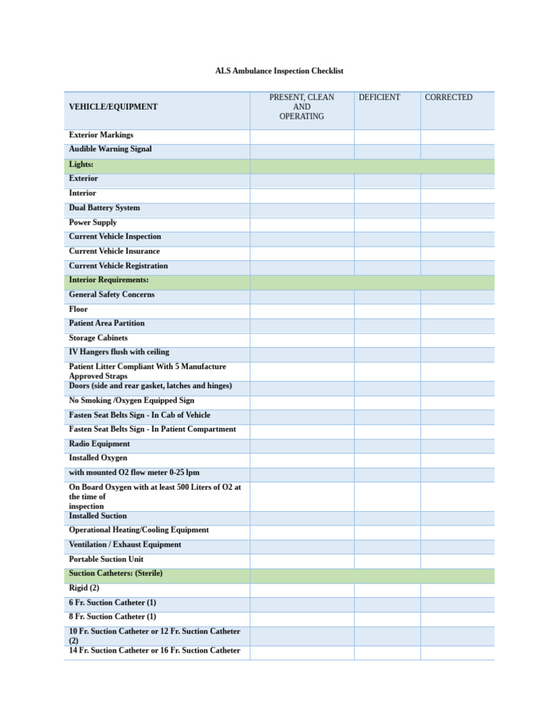 ALS Ambulance Inspection Checklist | PDF