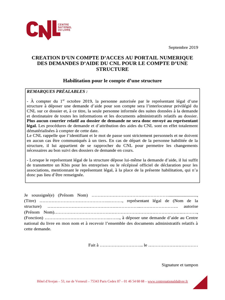 Document Type Pour Habiliter Quelqu'un À Déposer Une Demande Au CNL ...