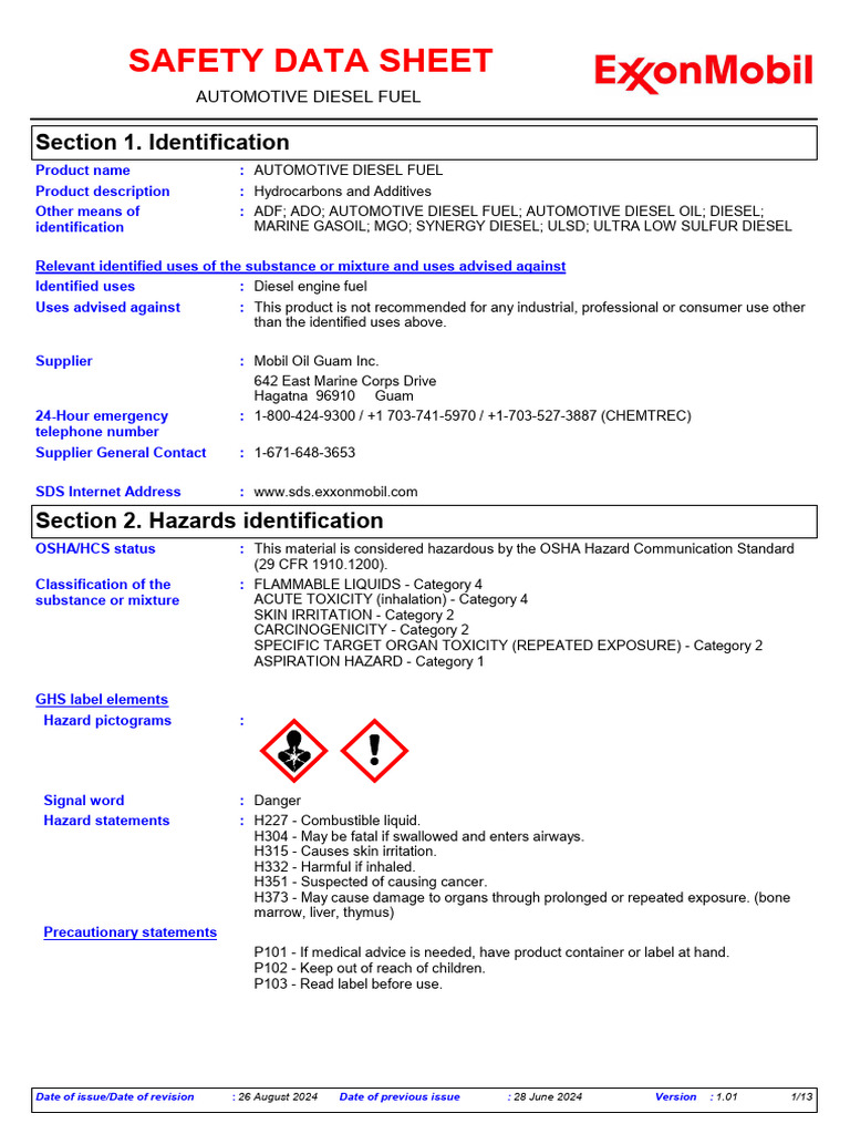 Automotive Diesel Fuel Exxonmobil | PDF