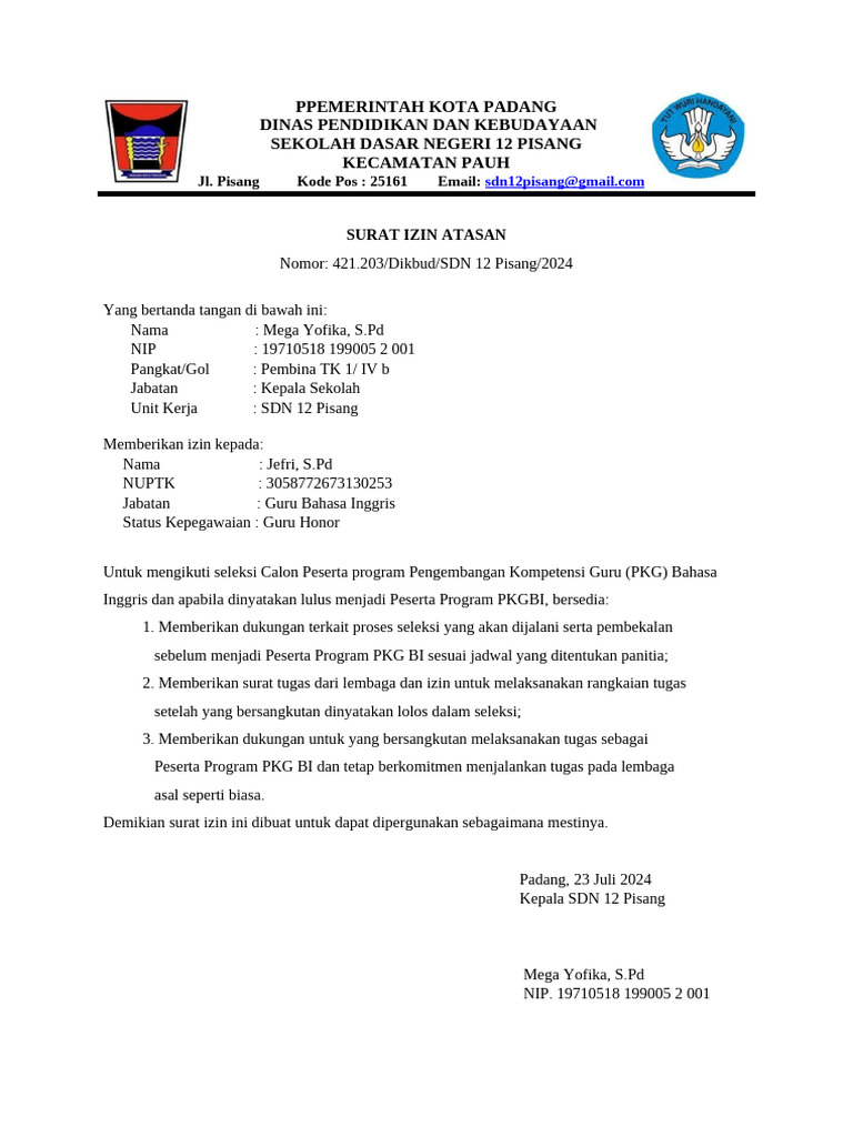 Surat Izin Atasan Pkgbi | PDF