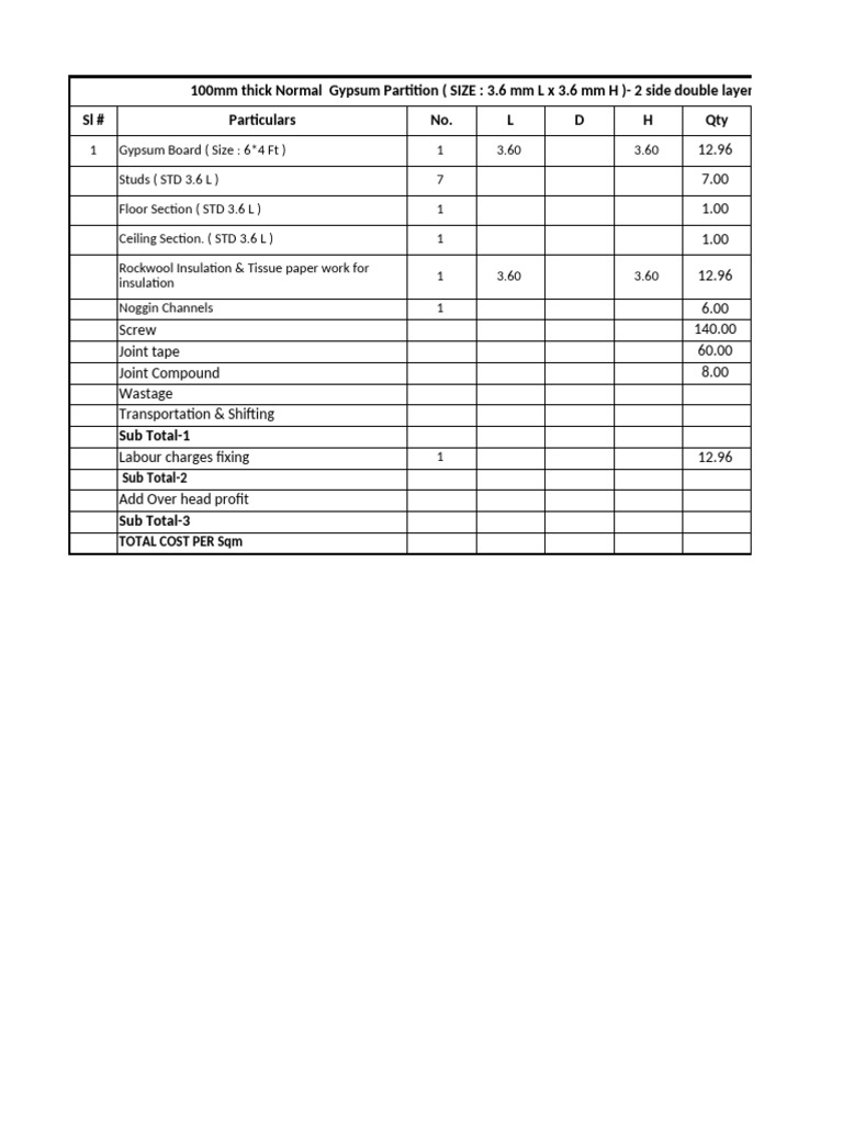 100mm Thick GI Partition | PDF