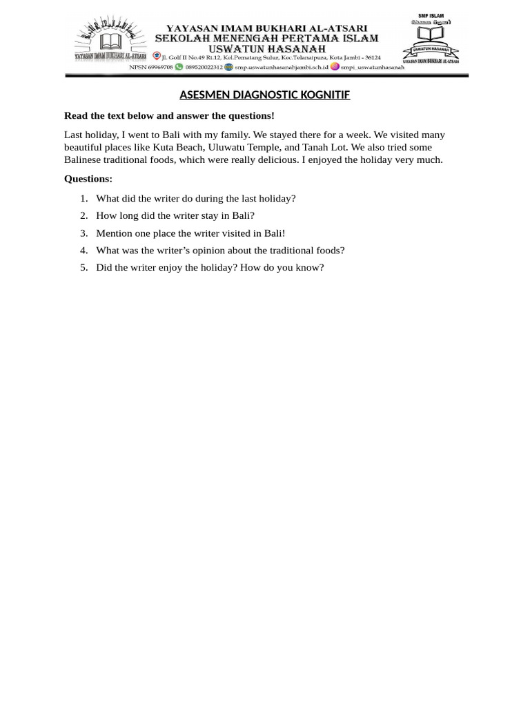 ASESMEN DIAGNOSTIC | PDF