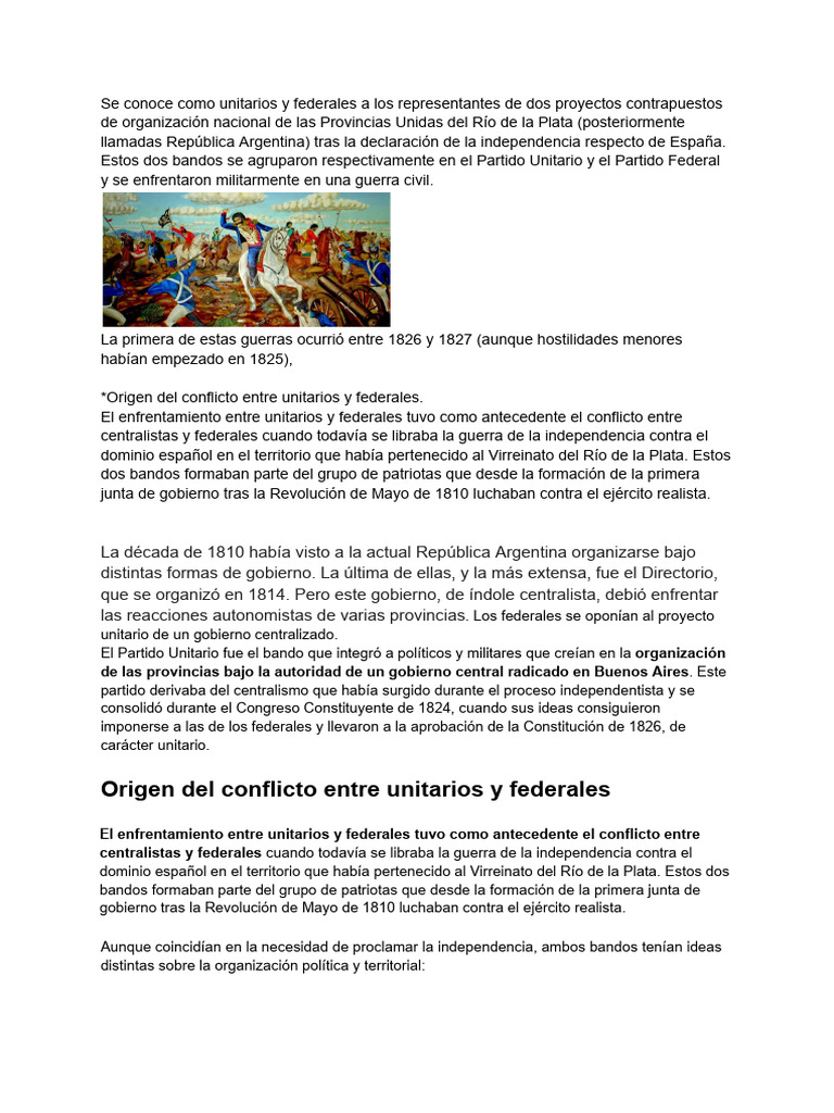 Unitarios y Federales | PDF | Argentina | Historia