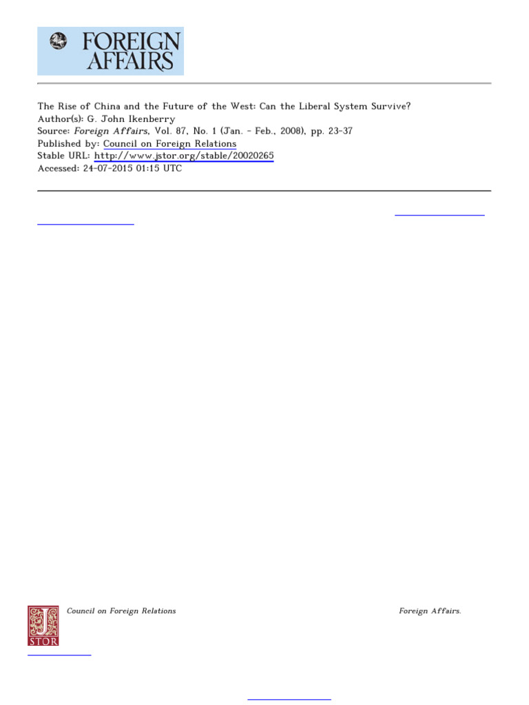 S2 G John Ikenberry - The Rise of China and The Future of The West-Can ...