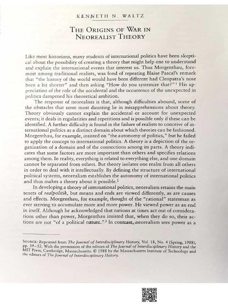 A7 The Origins of War in Neorealist Theory - Kenneth Waltz | PDF