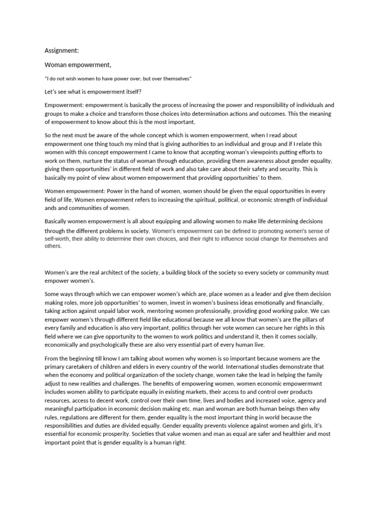Maria Assignment On Women Empowerment | PDF