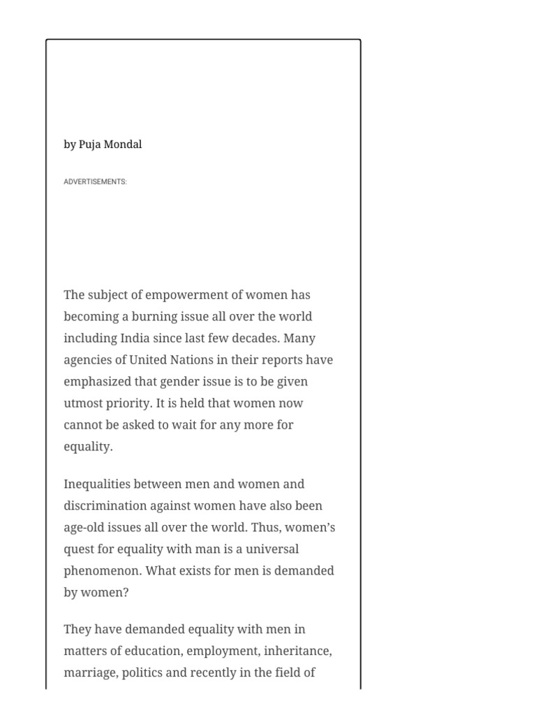 Essay On Women Empowerment in India | PDF