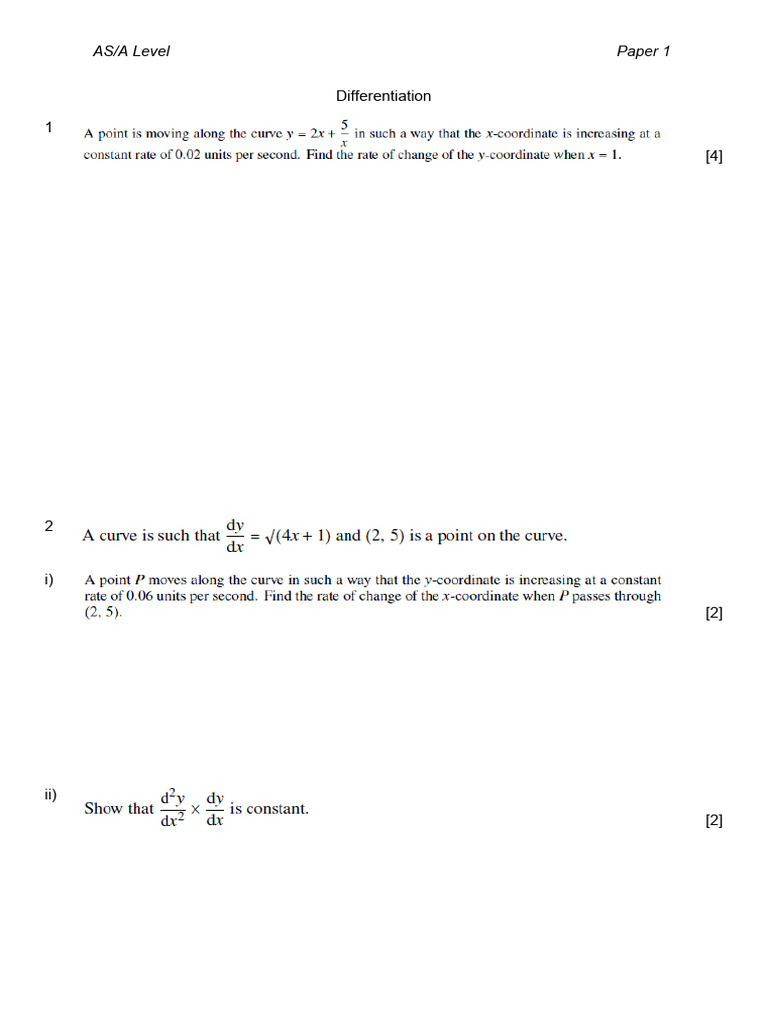 P1 Differentiation Rates of Change | PDF