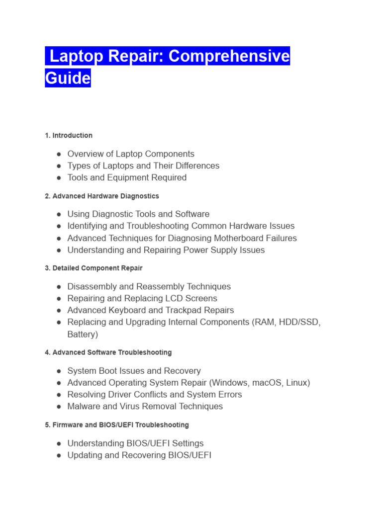Laptop Repair - Comprehensive Guide | PDF