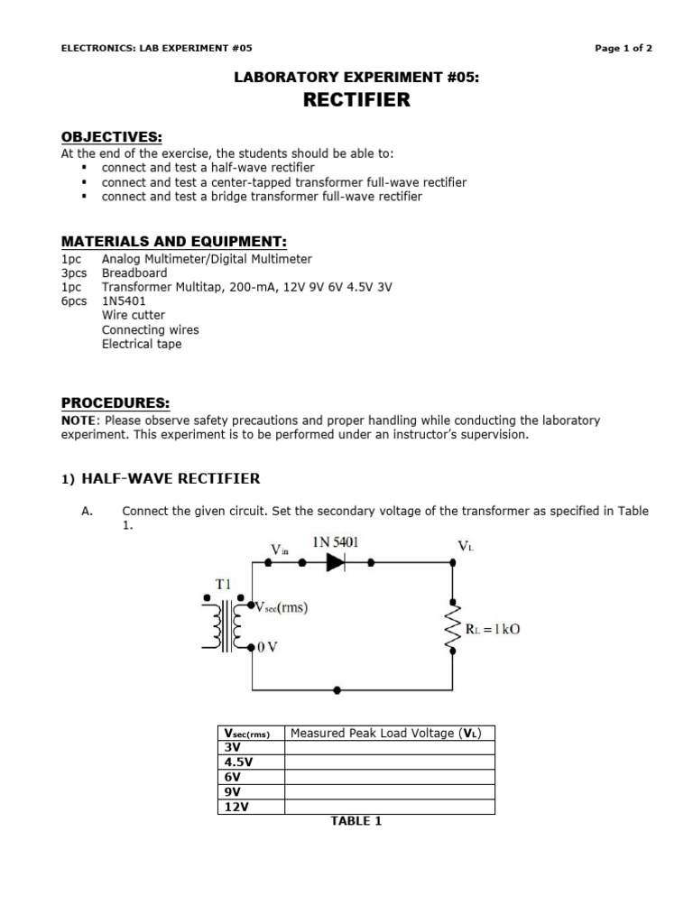 ELECTRONICS - Lab Experiment #05 - RECTIFIER | PDF