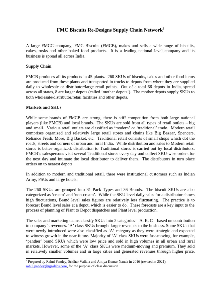 FMC Biscuits Network Design | PDF