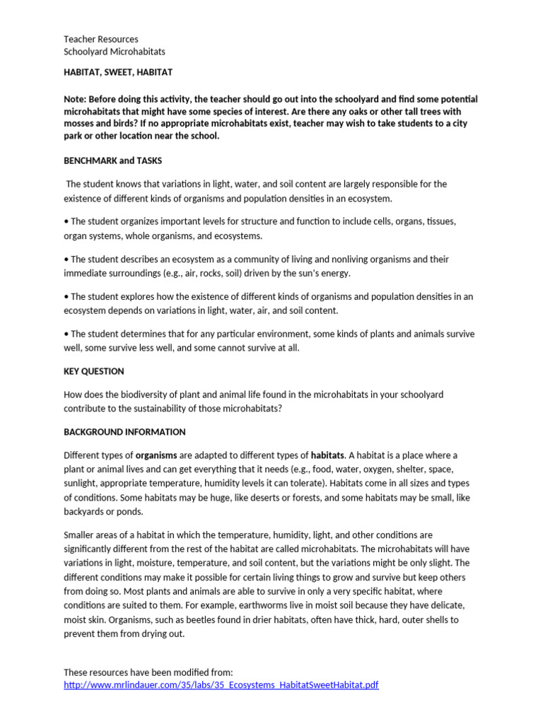 Microhabitat Lesson Plan | PDF