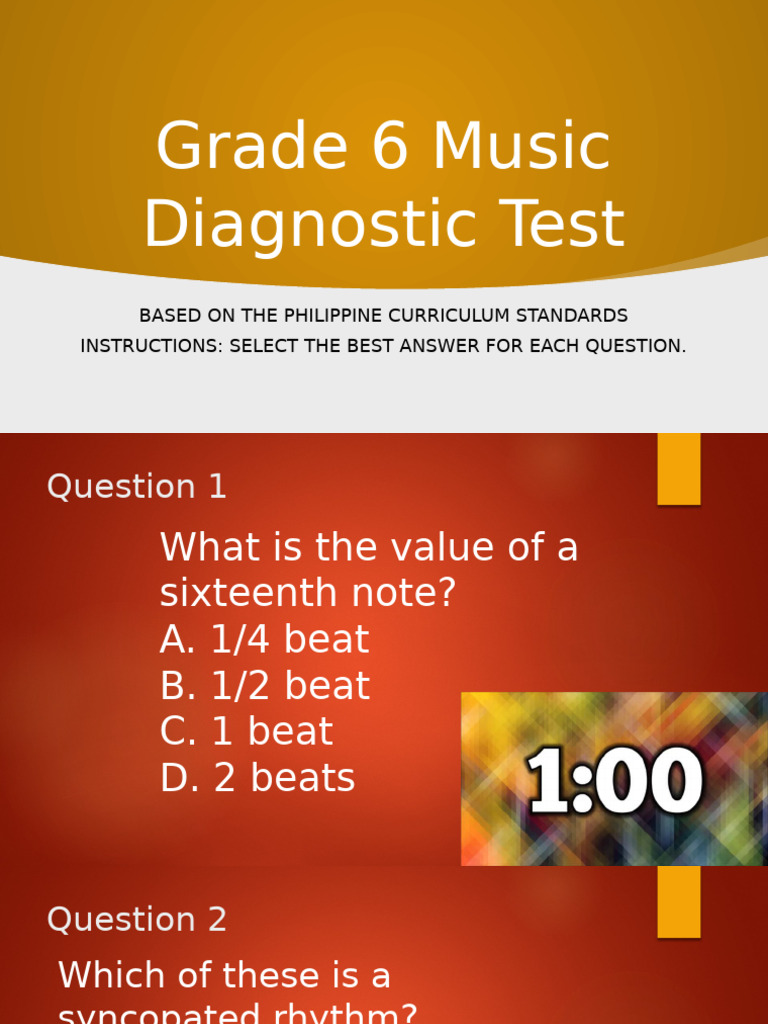 Grade 6 Music Diagnostic Test | PDF | Clef | Tempo