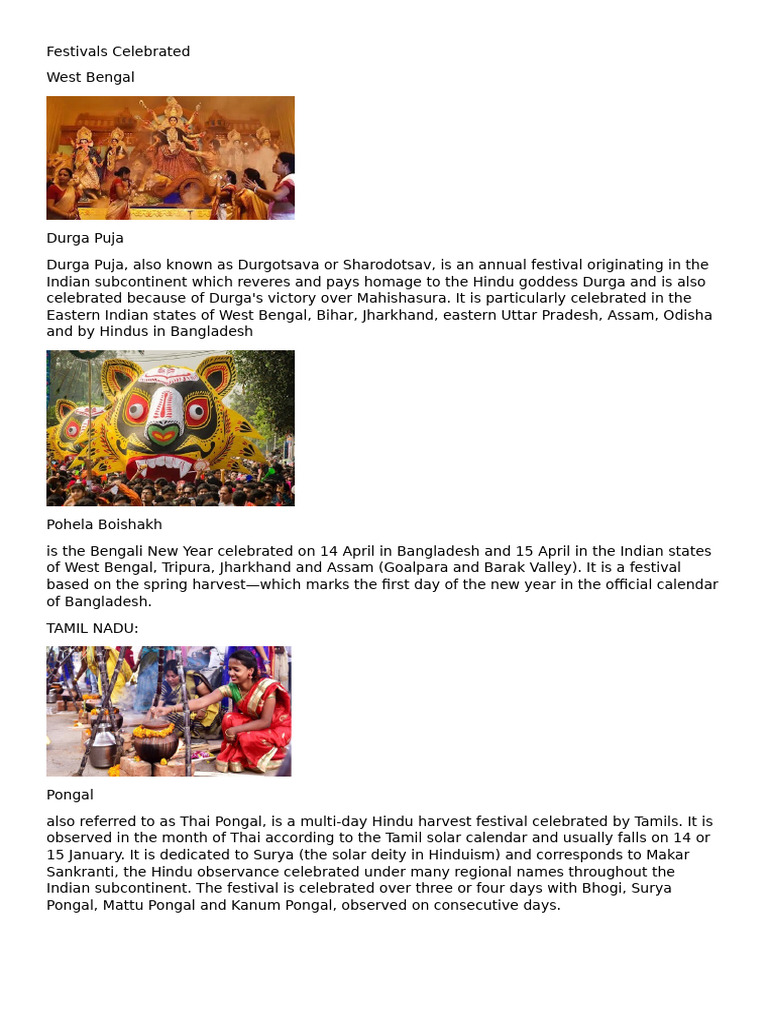 Festivals Celebrated | PDF