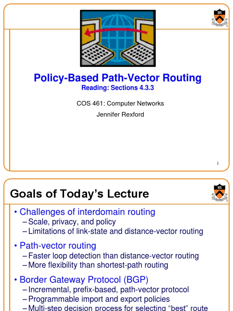 Policy-Based Path-Vector Routing: Reading: Sections 4.3.3 | PDF | Routing | Router (Computing)