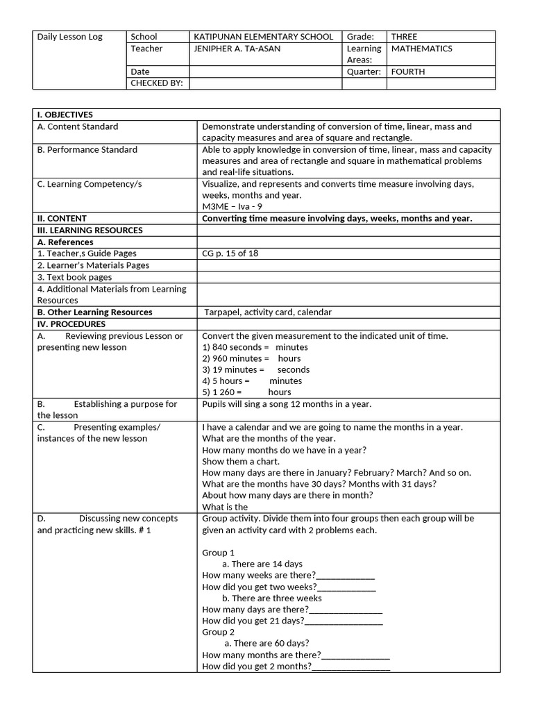 Daily Lesson Log for Evaluation | PDF