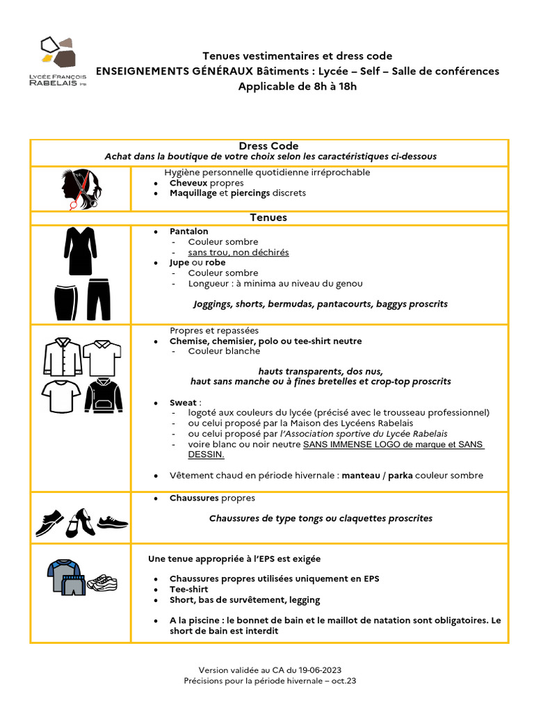 Dress Code Et Tenues 2023 Lyceerabelais-Ifs - Version Ca-19-06-2023 ...